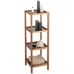 Wenko Regal &raquo;Modell Fondi&laquo; aus massivem Akazienholz, 4 Glasb&ouml;den schwarz Glas, Holzwerkstoff B/H/T: 36cm x 112cm x 36cm