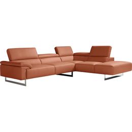 Egoitaliano Ecksofa &raquo;Malika, elegant und bequem, Designsofa, L-Form&laquo; mit Ottomane, inkl. Kopfteilverstellung und chromfarbenen Metallf&uuml;&szlig;en rot Leder &raquo;BULL&laquo; (