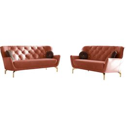 Sit & More sit&more Polstergarnitur &raquo;Orient 3&laquo; 2 Stk. tlg. inkl. 4 Zierkissen mit Strass-Stein, goldfarbene Metallf&uuml;&szlig;e rosa 100% Polyester Struktur, 3-Sitzer + 2