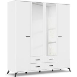 Rauch Dreht&uuml;renschrank &raquo;Lucena&laquo; mit schr&auml;g ausgestellten F&uuml;&szlig;en im Monochrom-Stil, mit Spiegel wei&szlig; Holzwerkstoff B/H/T: 185cm x 203cm x 54cm
