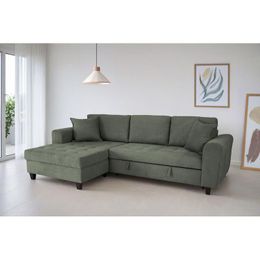 Trends by HG Ecksofa &raquo;Moritz L-Form, B: 265 cm&laquo; mit Schlaffunktion, Bettkasten & Zierkissen gr&uuml;n 92% Polyester;8% Nylon B/H/T: 265cm x 86cm x 150cm, 