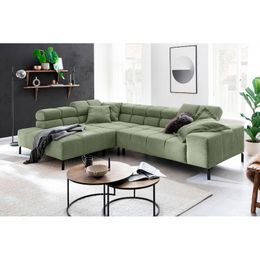 Home Affaire Ecksofa &raquo;Ancona New, wahlweise motorische Sitztiefenverstellung, auch in Cord&laquo; feine Steppung, mit Kopfteilverstellung, 3 Zierkissen, L-
