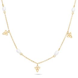 Tamaris Damen Edelstahlkette &raquo;Schmuck Geschenk Halskette Bl&uuml;ten&laquo; mit Kunststoffperle gold Edelstahl, L: 45 B: 4mm