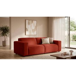 OTTO home 3-Sitzer &raquo;Avelin, 228 cm, Chenille, Struktur-Boucle&laquo; mit Wellenunterfederung, Kedernaht, bodentief, Skandi-Design rot 100% Polyester B/H/T: 