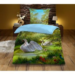 Kinzler Bettw&auml;sche &raquo;Schwan&laquo; 2 Stk. aus Baumwoll-Renforc&eacute; bunt Renforc&eacute;, Obermaterial: 100% Baumwolle B/L: 135cm x 200cm, 1 Stk., 1 Stk., Renforc&eacute;, B/L