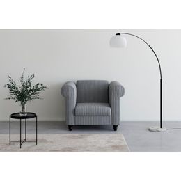 Chesterfield-Sessel &raquo;Felix II in Breit-Cord&laquo; mit R&uuml;ckenlehne 3-fach verstellbar, Beine Massivholz, Sitzh&ouml;he 46 cm grau Cord, Ohne Kn&ouml;pfe, B/H/T: 111cm