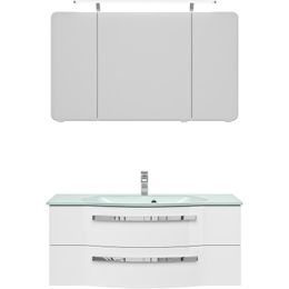 Badm&ouml;bel-Set &raquo;Serie 4005, vormontiert, Glaswaschbecken, Spiegelschrank&laquo; Set, 3 Stk. tlg. wei&szlig; Holzwerkstoff Einheitsgr&ouml;&szlig;e