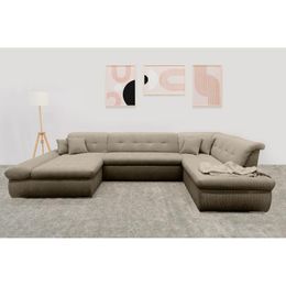DOMO collection Wohnlandschaft &raquo;MORIC 353x216x80 cm, mit viel Platz, U-Form, auch in Cord&laquo; im XXL-Format, wahlweise mit Bettfunktion und 