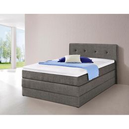 Hapo Boxspringbett mit Bettkasten grau Kopfteil, seitliche Unterbox und Obermatratze sind mit pflegeleichtem Feinstrukturstoff in Leinenoptik (100% 
