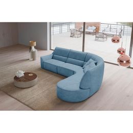Egoitaliano Ecksofa &raquo;Puffy, extravagant & edel, Retro Designsofa, hoher Sitzkomfort, L-Form&laquo; mit Ottomane, wahlweise mit und ohne elektrischer Relaxfunktion blau 