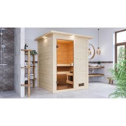 Karibu Sauna &raquo;"Sandy" mit bronzierter T&uuml;r und Kranz, naturbelassen&laquo; aus hochwertiger nordischer Fichte ohne Ofen, ohne Steuerung, (ohne Ofen)