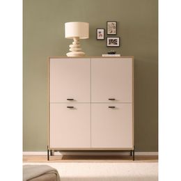 Home Affaire Highboard &raquo;Fredericia, Hochkommode, modernder Stauraum in Kaschmir&laquo; zeitlos, schwarze Metallgriffe und -f&uuml;&szlig;e, ausreichend Stauraum beige 