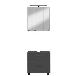 Welltime Badm&ouml;bel-Set &raquo;"Trento", Badezimmer-Set, Waschbeckenunterschrank, Spiegelschrank&laquo; 2 Stk. tlg. grau Holzwerkstoff, MDF B/H/T: 60cmcm x 200cmcm 