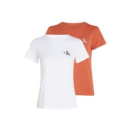 Calvin Klein Jeans Damen Rundhalsshirt &raquo;2-PACK MONOLOGO SLIM TEE&laquo; Packung, 2er-Pack, 2 mit Logoprint auf der Brust braun XS (34)