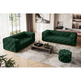 Home Affaire 3-Sitzer &raquo;FOLLINA&laquo; 3-Sitzer Sofa mit klassischer Chesterfield-Knopfheftung gr&uuml;n 100% Polyester B/H/T: 226cm x 71cm x 100cm, Samtoptik