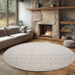 Ayyildiz Teppiche Teppich &raquo;HELIX 2202 , auch als L&auml;ufer und Rund erh&auml;ltlich&laquo; rund 7 mm H&ouml;he 3D-Effekt durch Cut-Loop-Webtechnik, Woll-Optik, Boucl&eacute;, Wohnzimmer beige &Oslash; 