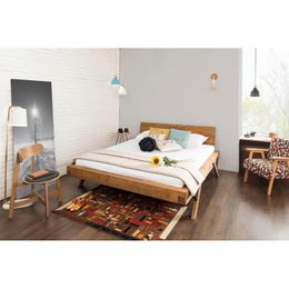 Salesfever Massivholzbett &raquo;Eik Naturbelassenes Bett&laquo; Urige Eleganz trifft moderne Formen - Unikat-Balkenbett beige 100% Fichtenholz massiv Liegefl&auml;che
