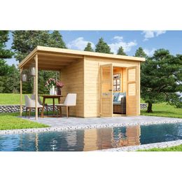 Konifera Gartenhaus &raquo;Akamaru 5&laquo; inkl. Anbaudach Massivholz Fu&szlig;boden im Gartenhaus, Dachfolie