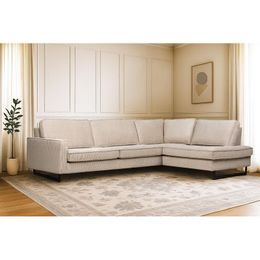 OTTO home Ecksofa &raquo;Pinto, 290 cm, Cord, Chenille, Lederoptik, Ottomane links / rechts&laquo; mit Keder, schwarze Metallf&uuml;&szlig;e, Wellenunterfederung grau Luxus-