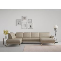 Sit & More sit&more Wohnlandschaft &raquo;Fashion U-Form&laquo; wahlweise mit Kopfteilverstellung, Vorziehsitz, motorisch, Nickelf&uuml;&szlig;e beige B/H/T: 338cm x 84cm x 207cm, 