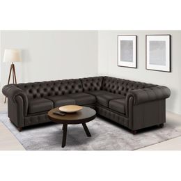 OTTO home Chesterfield-Sofa &raquo;Chesterfield Ecksofa, auch in Leder L-Form&laquo; hochwertige Knopfheftung, langer Schenkel links oder rechts w&auml;hlbar braun 