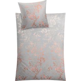 Kleine Wolke Bettw&auml;sche &raquo;Kate in Gr. 135x200 oder 155x220 cm&laquo; 2 Stk. Bettw&auml;sche aus Baumwolle, elegante Bettw&auml;sche mit floralem Muster grau Mako-Satin, 
