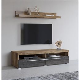 OTTO home Lowboard &raquo;Roger,Breite 140 cm, stilvolle TV-Kommode, inclusive Wandboard&laquo; TV-Schrank mit viel Stauraum, TV-Board, 2 Klappen braun B/H/T: 