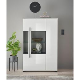 Home Affaire Vitrine &raquo;Cantara, Vitrinenschrank in Eiche Evoke, Wei&szlig; o Kaschmir, Standvitrine&laquo; schwarzer Stangengriff, ausreichend Stauraum, vielseitig