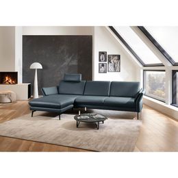 Die PlanBar Ecksofa &raquo;PN-EM23050, L-Form, Breite 289 cm&laquo; Optional mit Echtleder-R&uuml;cken, Kopfst&uuml;tze, Sitz- und Armverstellung blau B/H/T: 289cm x 180cm,