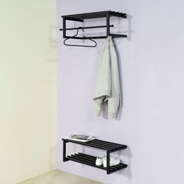 SPINDER DESIGN Garderobenleiste &raquo;MARCO&laquo; Wandgarderobe aus Stahl mit 5 Haken, Hutablage und Kleiderstange schwarz Stahl B/H/T: 76cm x 26cm x 34cm