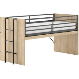 Vipack Hochbett &raquo;Sam, schlafen und arbeiten in einem, wahlweise Eiche- oder Wei&szlig;-Dekor&laquo; Liegefl&auml;che 90x200 cm, darunter eine gro&szlig;e ausziehbare Schreibplatte,