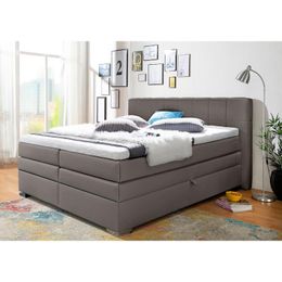 Home Affaire Boxspringbett &raquo;Airdrie&laquo; inkl. Bettkasten und Topper grau Kunstleder, Kunststoff, Massivholz Luxus-Kunstleder Kunstleder Kunststoff 