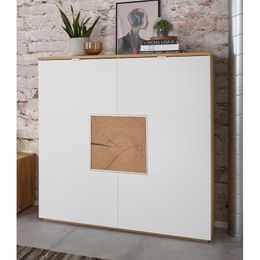 VOGL M&ouml;belfabrik Highboard Breite 114 cm mit Hirnholzelement beige B/H/T: 114cm x 118cm x 40cm, Eiche, 2 Stk.