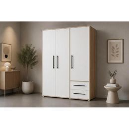 FORTE Kleiderschrank &raquo;Mokkaris, Garderobe, zeitloses Design, 3 T&uuml;ren, Made in Europe&laquo; B/H/T ca. 144x200x59cm, Zwei Schubladen, schwarze Stangengriffe,