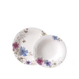 Villeroy & Boch Tafelservice &raquo;Mariefleur Gris Basic&laquo; Teller Set, Made in Germany, Fine China Porzellan bunt Fine China-Porzellan 12 Stk.