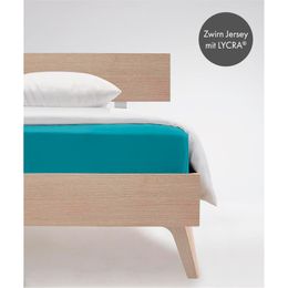 Fleuresse Spannbettlaken &raquo;Comfort&laquo; langlebig & b&uuml;gelfrei,Perfekte Passform durch POWER-STRETCH blau Jersey-Elasthan, Obermaterial: 96% Baumwolle, 4% 