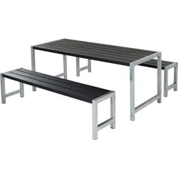 Plus Garten-Essgruppe &raquo;Plankengarnituren&laquo; 3 Stk. tlg. bestehend aus: Tisch und 2 B&auml;nke schwarz B/H/T: 185cm x 73cm x 186cm
