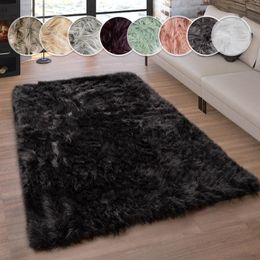 Paco Home Fellteppich &raquo;Playa 960&laquo; rechteckig 64 mm H&ouml;he Kunstfell, Flokati-Optik, Hochflor, weich und flauschig, Uni-Farben schwarz Polyester B : 40cm 1 Stk., 