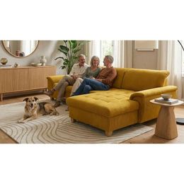 OTTO home Ecksofa &raquo;Eggery 279 x 162 cm, auch mit Schlaffunktion & Bettkasten, Holzf&uuml;&szlig;e&laquo; L-Form, aus haustierfreundlichem Pet Friendly Cord gelb 90% 
