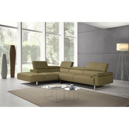 Egoitaliano Ecksofa &raquo;Malika, elegant und bequem, Designsofa, L-Form&laquo; mit Ottomane, inkl. Kopfteilverstellung und chromfarbenen Metallf&uuml;&szlig;en gr&uuml;n Leder &raquo;BULL&laquo; (