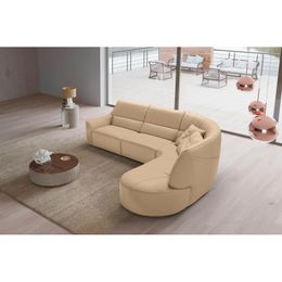 Egoitaliano Ecksofa &raquo;Puffy, extravagant & edel, Retro Designsofa, hoher Sitzkomfort, L-Form&laquo; mit Ottomane, wahlweise mit und ohne elektrischer Relaxfunktion beige