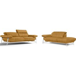 Egoitaliano Sofa &raquo;Anais, erstklassiger Sitzkomfort, Fu&szlig;farbe chrom&laquo; Set, Kopfteil verstellbar, Luxus-Microfaser Lederoptik, gelb gelb Luxus-Microfaser Lederoptik,