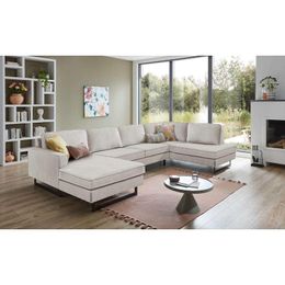 OTTO home Wohnlandschaft &raquo;Pinto, 350 cm, U-Form, XXL, mit Ottomanen&laquo; Cord, Chenille, Lederoptik, mit Keder, Metallf&uuml;&szlig;e, Wellenunterfederung beige 90% 