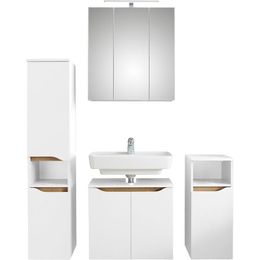 Badm&ouml;bel-Set &raquo;Quickset 4-teilig, Waschbeckenunterschrank mit LED-Spiegelschrank&laquo; 4 Stk. tlg. wei&szlig; Glas, Holzwerkstoff B/H/T: 125cmcm x 33cmcm