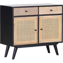 GUTMANN FACTORY Kommode &raquo;Linus&laquo; mit Rattangeflecht schwarz Massivholz B/H/T: 90cm x 80cm x 42cm, 2 Stk., Mango, 2 Stk.