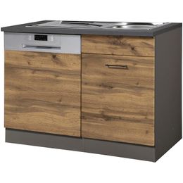 KOCHSTATION Sp&uuml;lenschrank &raquo;KS-Trier&laquo; Breite 110 cm, inkl. M&ouml;belfront f&uuml;r Geschirrsp&uuml;ler grau Holzwerkstoff, MDF B/H/T: 110cm x 85cm x 60cm, T&uuml;ren: 2 
