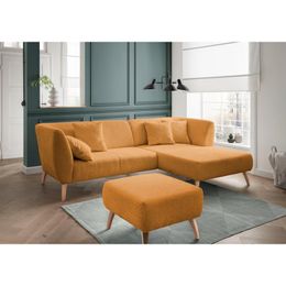 Home Affaire Ecksofa &raquo;Lazio modern und bequem, schmale Armlehnen, tolle Detailverarbeitung&laquo; Holzfu&szlig;farbe w&auml;hlbar, inkl. 4x Zierkissen gold 100% 