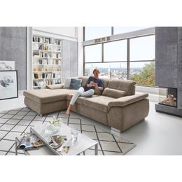 Die PlanBar Ecksofa &raquo;MP-IN16037 L-Form, Breite 289 cm, mit Federkern-Polsterung&laquo; mit Sitztiefenverstellung & Zierkissen braun 100% Polyester B/H/T: 