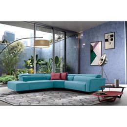 Egoitaliano Ecksofa &raquo;Stefanie-e, Designsofa der Extraklasse, bequem mit hohem Sitzkomfort&laquo; mit Relaxfunktion und verstellbaren Kopfteilelementen blau Leder &raquo;BULL&laquo;