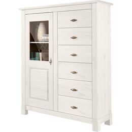 OTTO home Highboard &raquo;Rauna&laquo; Vitrine, Breite 103 cm, FSC -zertifiziertes Massivholz wei&szlig; B/H/T: 102,8cm x 131cm x 37cm, Kiefer